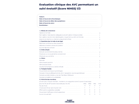 Evaluation clinique des AVC permettant un suivi évolutif (Score NIHSS ...